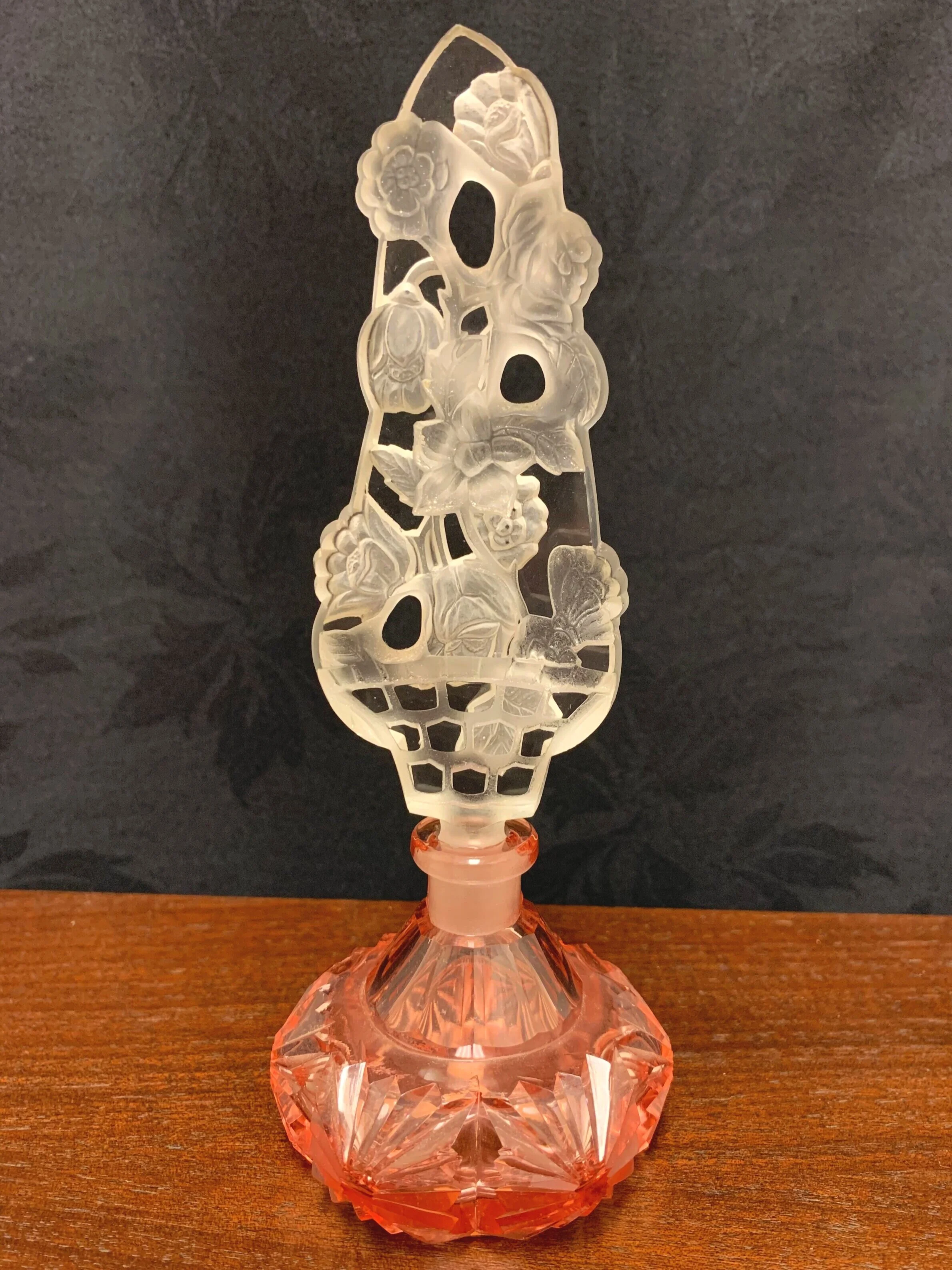 Collection - Pink Round Perfume Bottle with Clear Floral Stopper ...