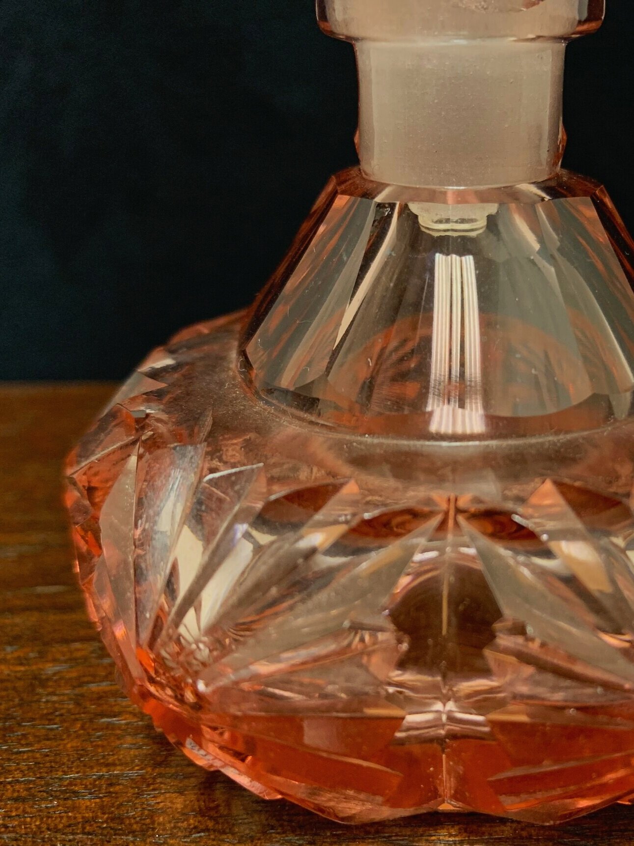 Collection - Pink Round Perfume Bottle with Clear Floral Stopper ...