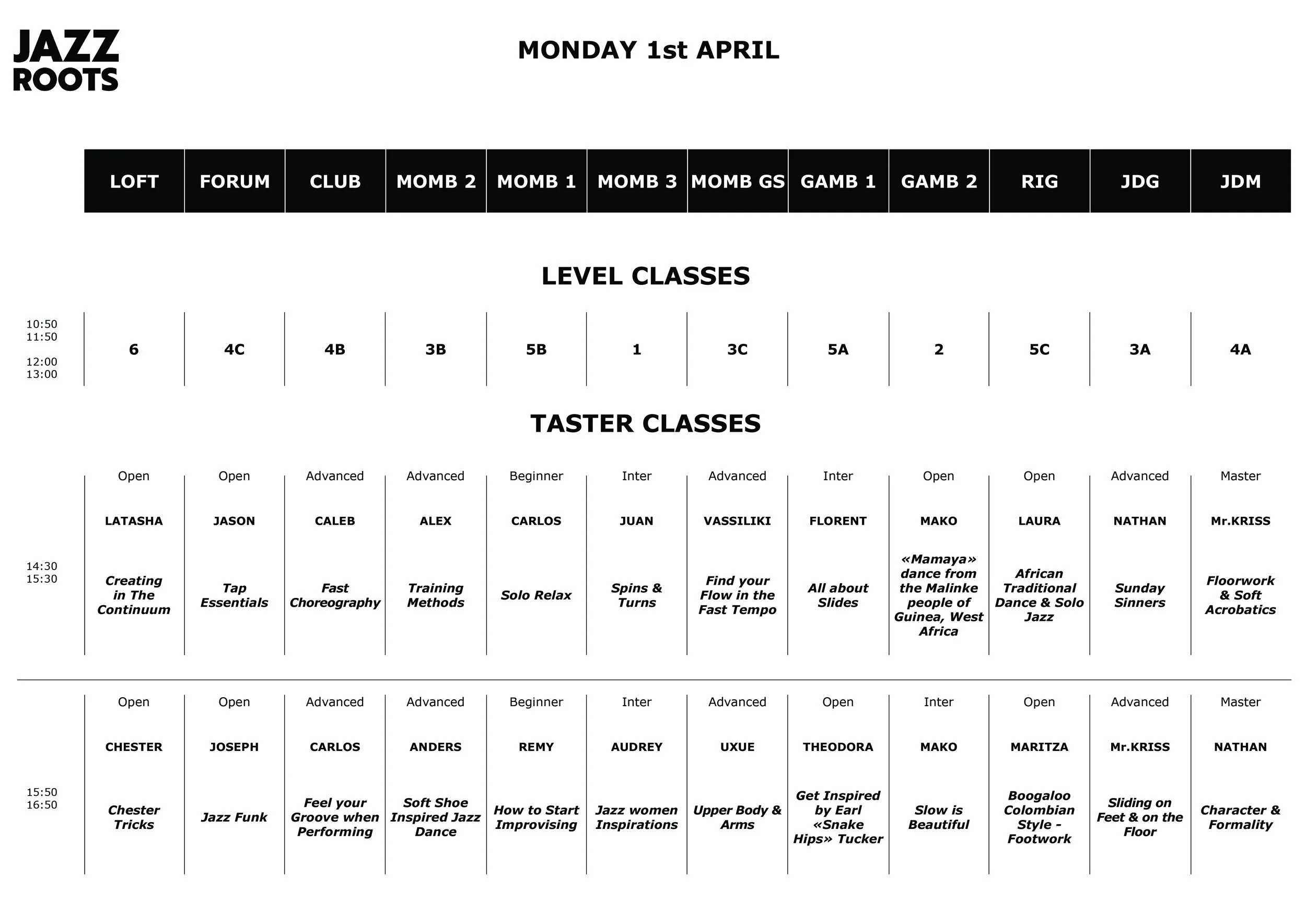 SCHEDULE — PARIS JAZZ ROOTS