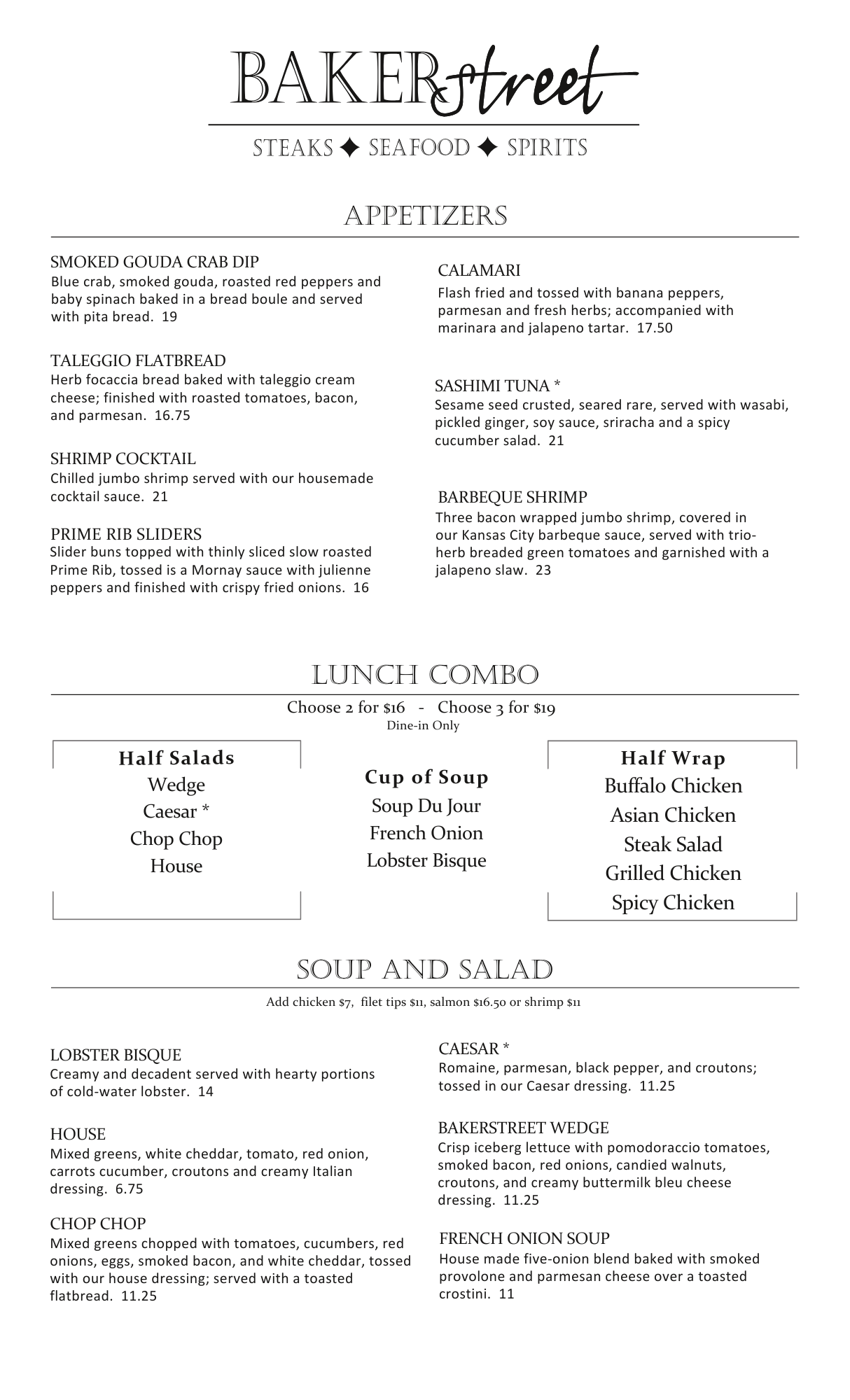Dinner, Lunch, Brunch — Baker Street Fort Wayne