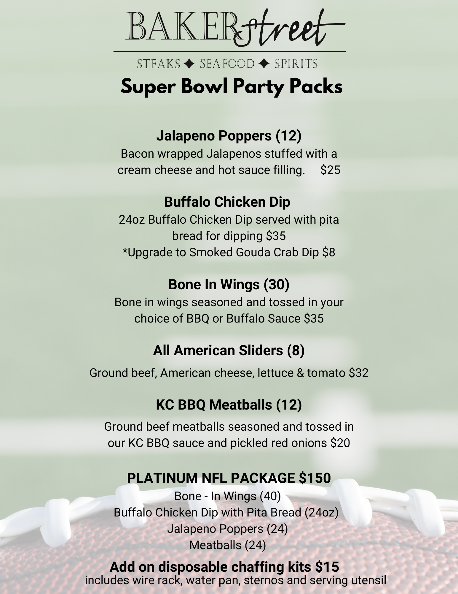 Super Bowl Party Packs — Baker Street Fort Wayne