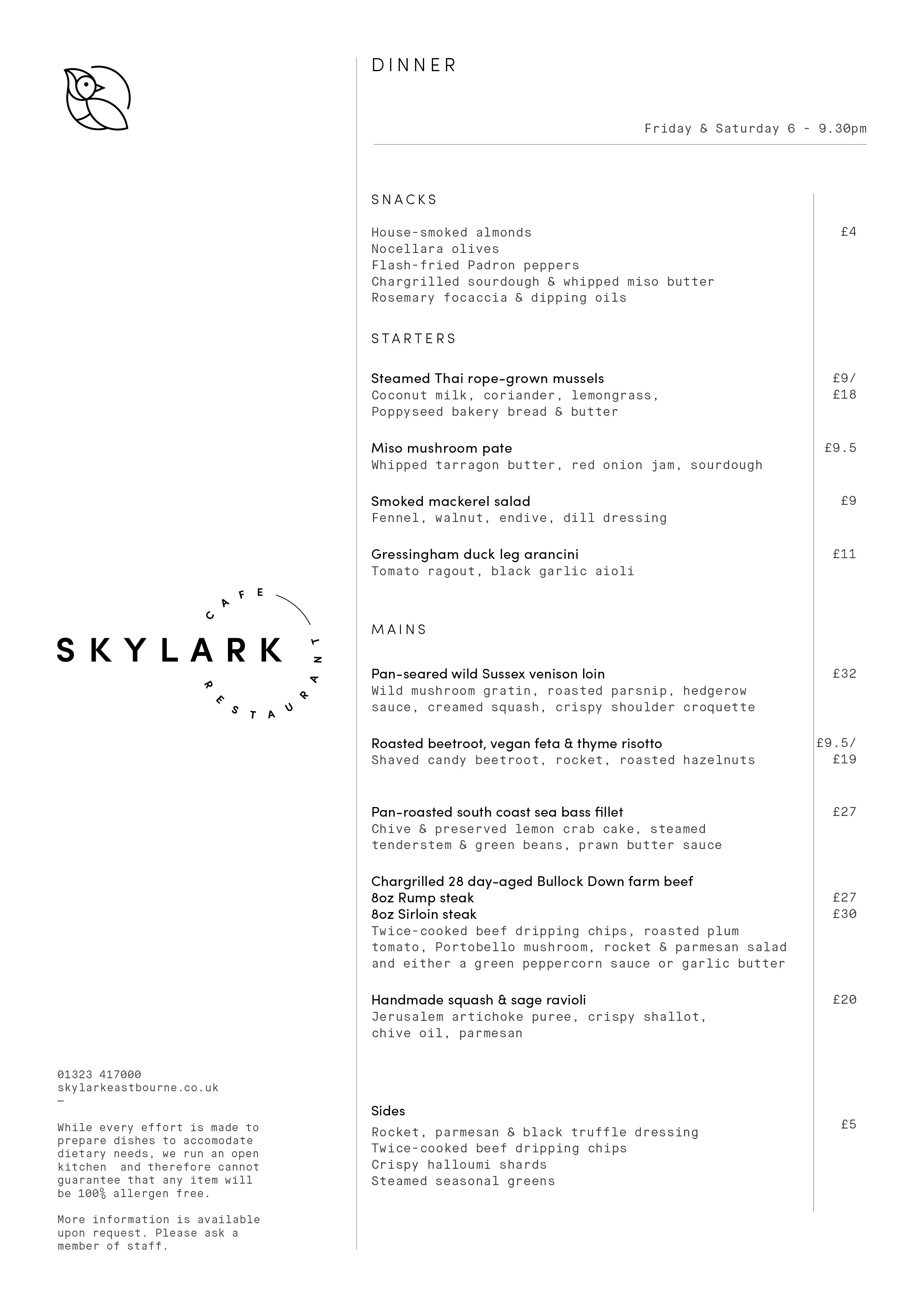 MENUS — SKYLARK