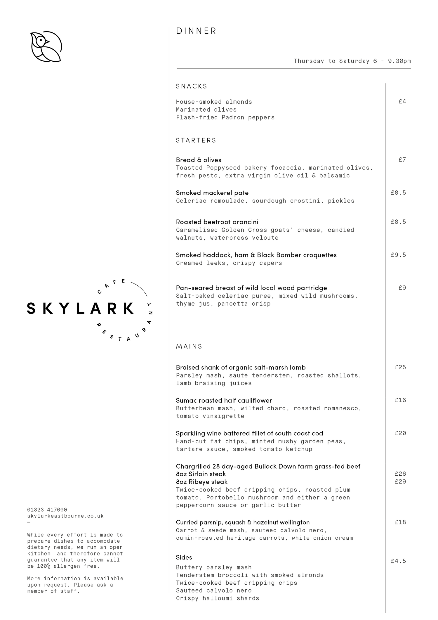 MENUS — SKYLARK