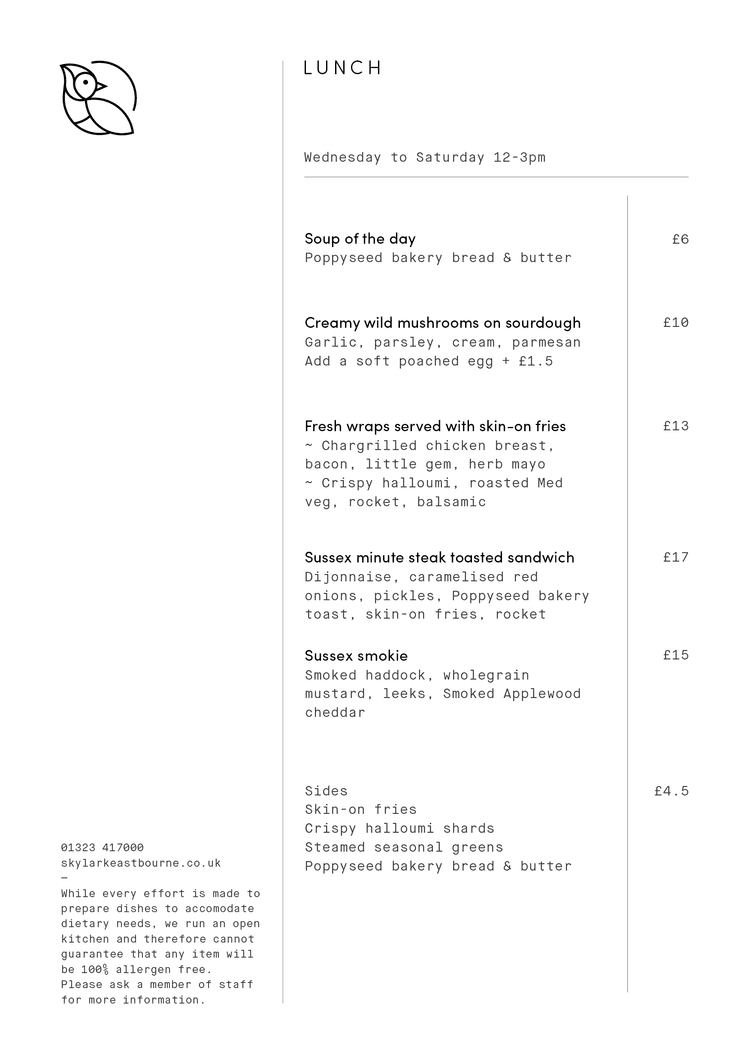 MENUS — SKYLARK