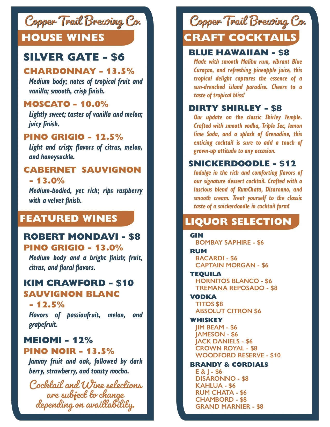 Wine & Cocktails — Copper Trail Brewing Co.