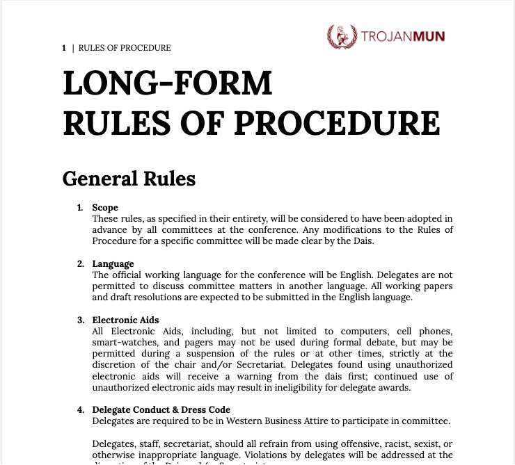 Rules of Procedure (ROP) — Trojan Model United Nations 2025