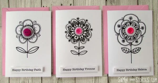 Simple Doodle Flower Cards with Buttons — Sum of their Stories Craft Blog