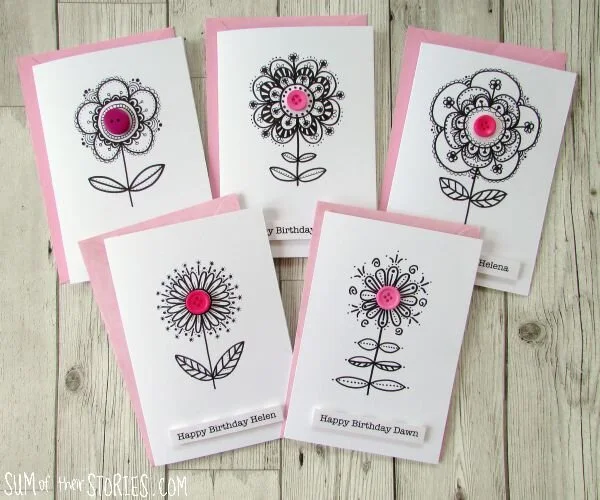 Simple Doodle Flower Cards with Buttons — Sum of their Stories Craft Blog