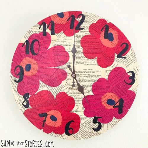 Book Page and Paper Napkin Clock Makeover — Sum of their Stories Craft Blog
