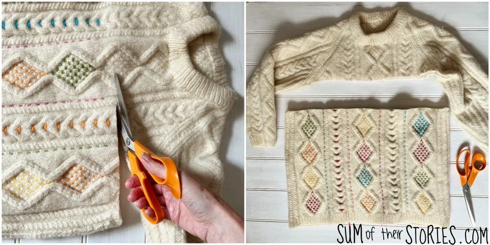 Embroidered Aran Sweater Bag Upcycle — Sum of their Stories Craft Blog