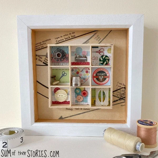 Upcycled Sewing Ephemera Shadow Box — Sum of their Stories Craft Blog