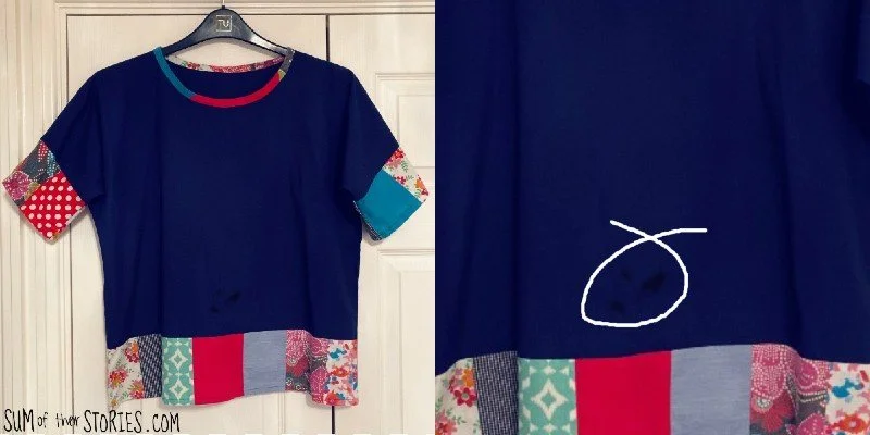 How to fix a stained top with patchwork fabric scraps — Sum of their ...