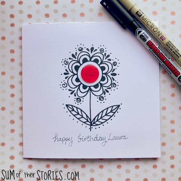 Simple Doodle Flower Cards with Buttons — Sum of their Stories Craft Blog