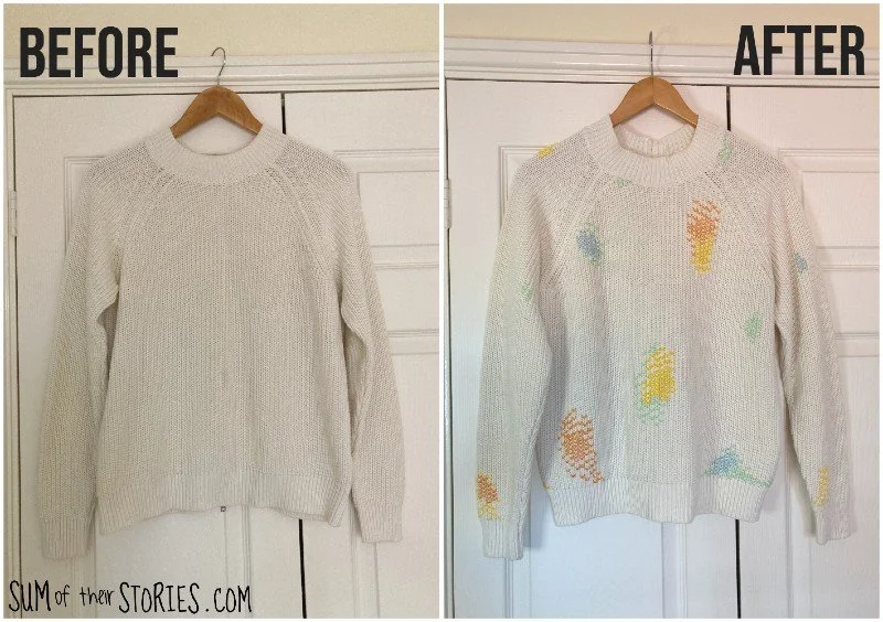 Swiss Darn Stained Sweater Makeover — Sum of their Stories Craft Blog