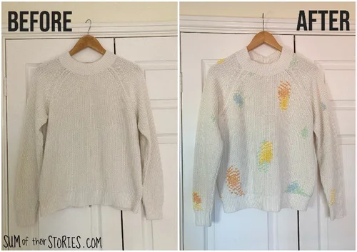 Swiss Darn Stained Sweater Makeover — Sum of their Stories Craft Blog
