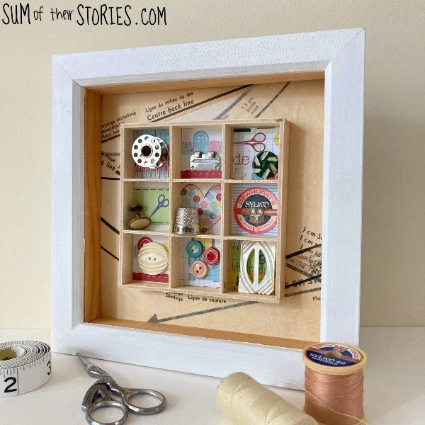 Upcycled Sewing Ephemera Shadow Box — Sum of their Stories Craft Blog