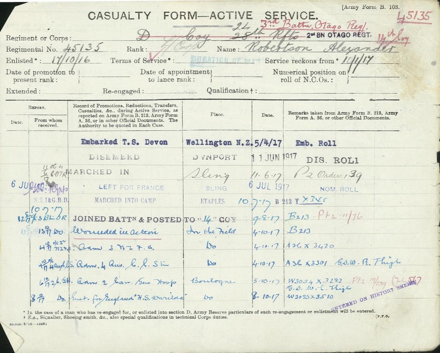 Walking with an Anzac — Alex Robertson Scroll, WW100NZ