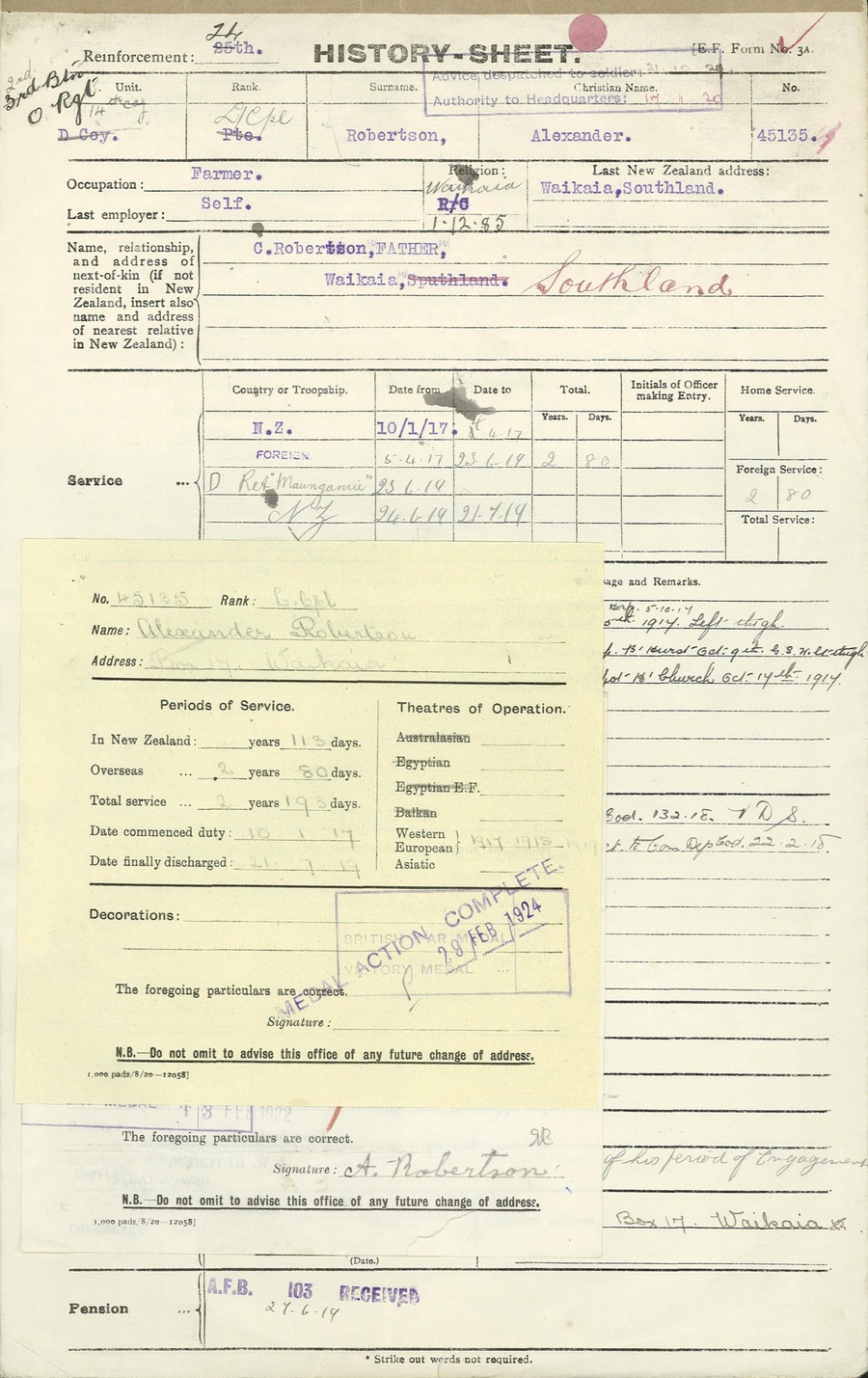 Walking with an Anzac — Alex Robertson Scroll, WW100NZ