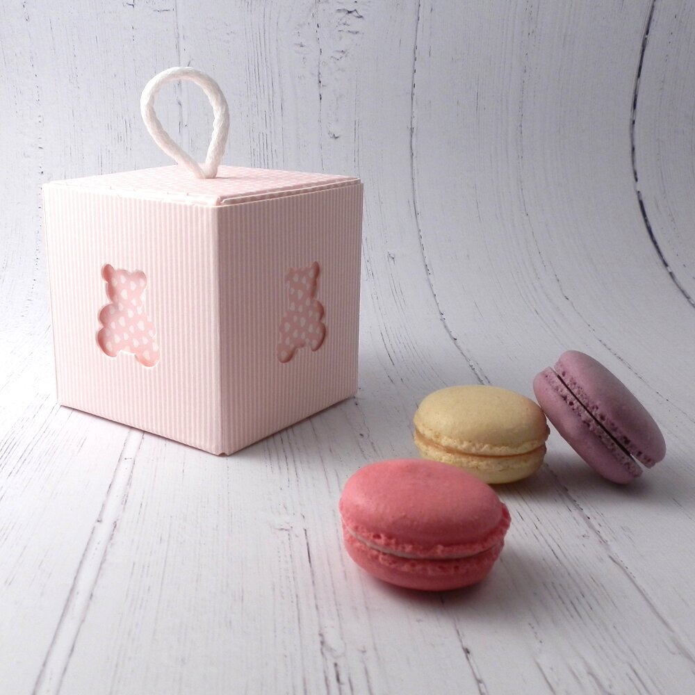 macaron boxes range — Blue macaron boxes with teddy bear design - large