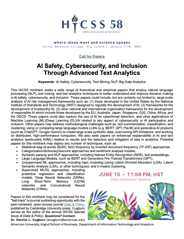 HICSS-58 AI Safety Through Advanced Text Analytics Call for Papers ...