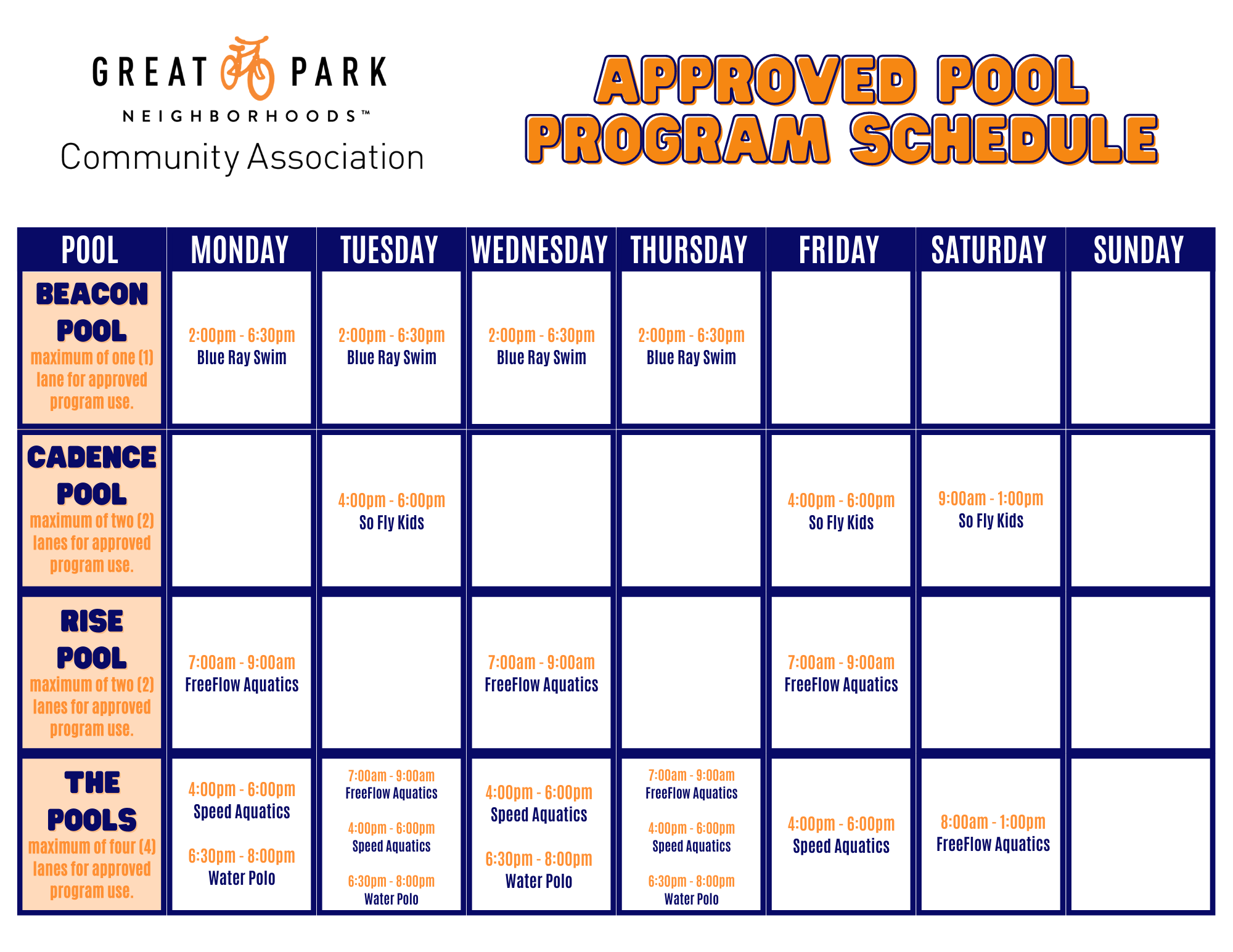 Pool Programming — Great Park Neighborhoods Community Association