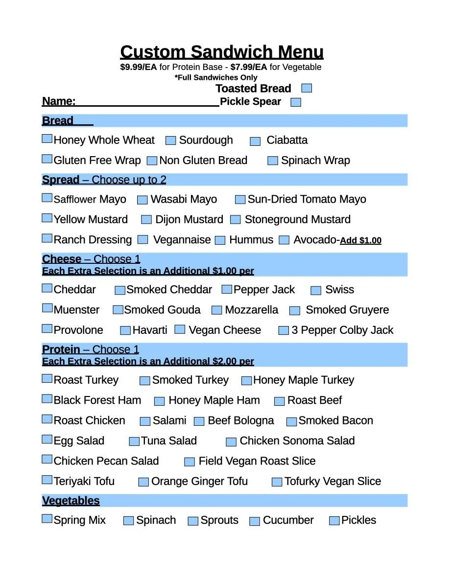 Deli Menu — Real Food Market & Deli