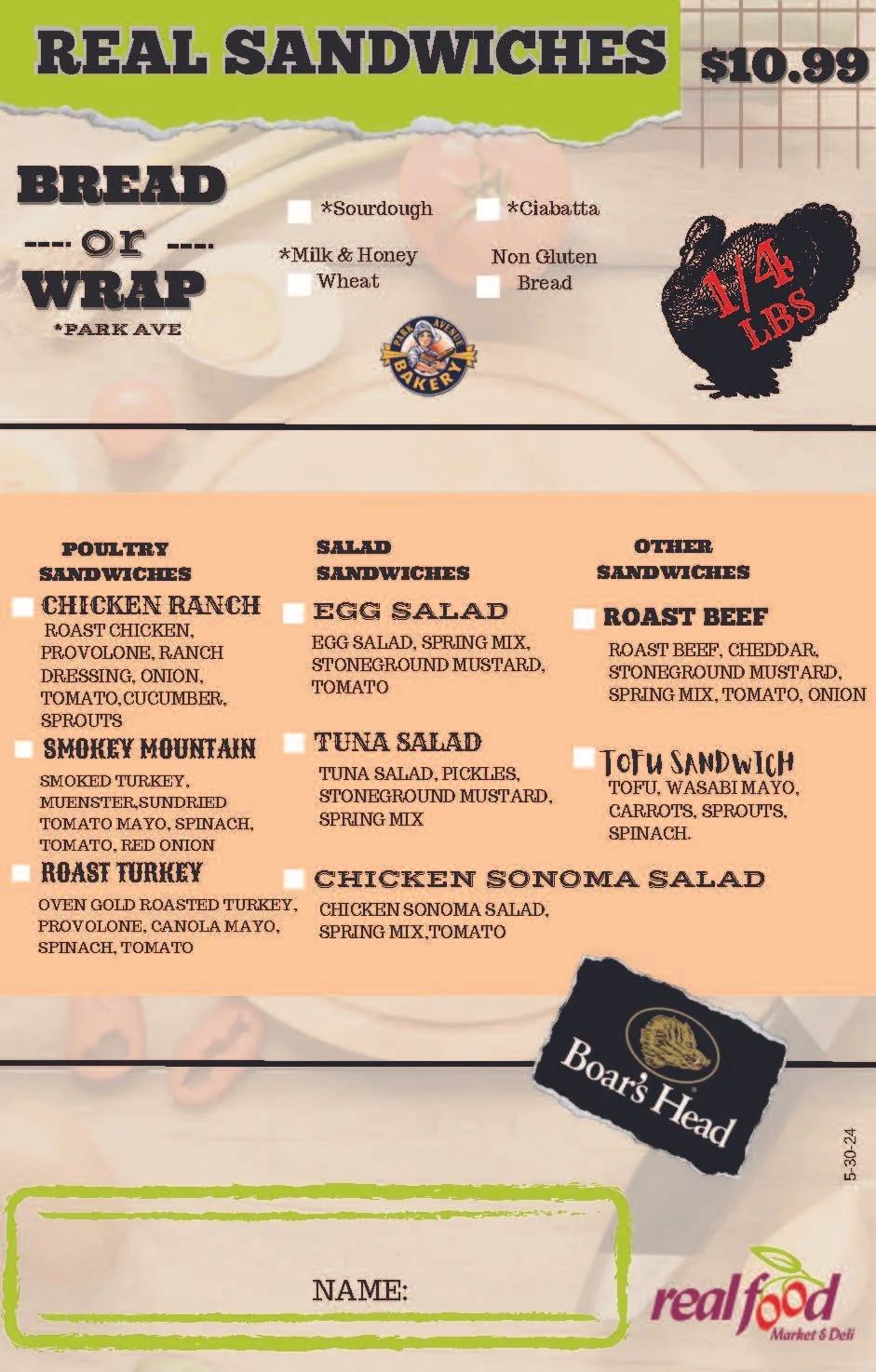 Deli Menu — Real Food Market & Deli