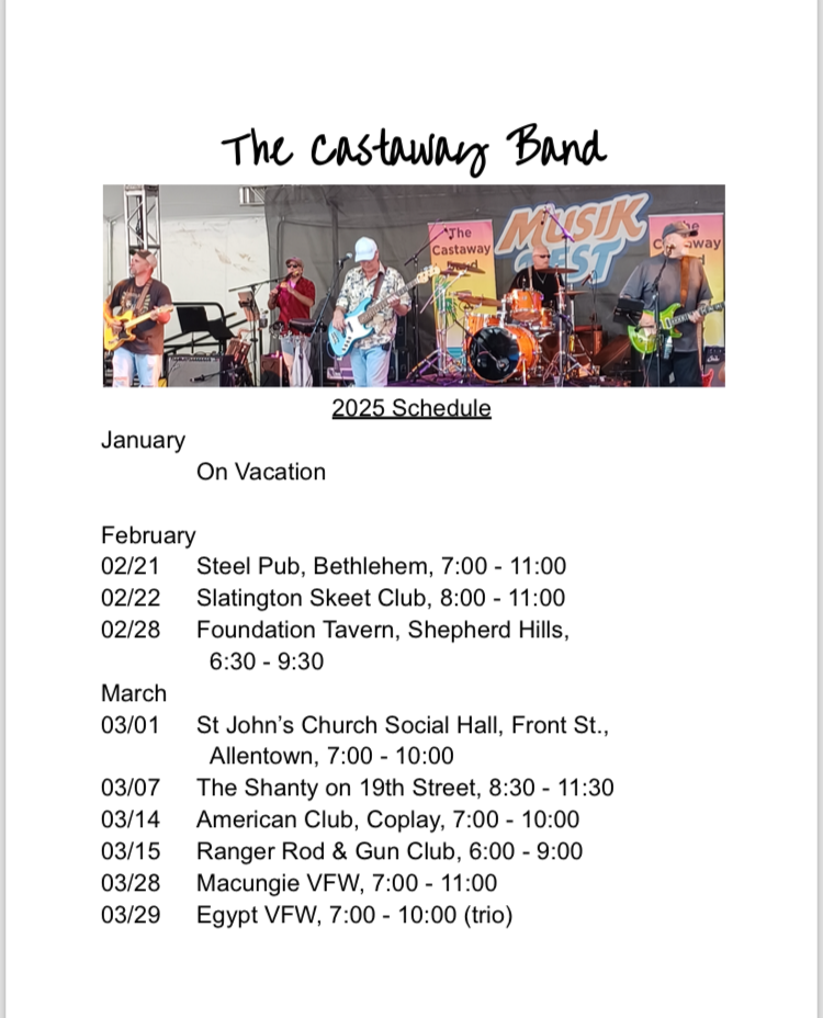 Schedule at a glance — The Castaway Band