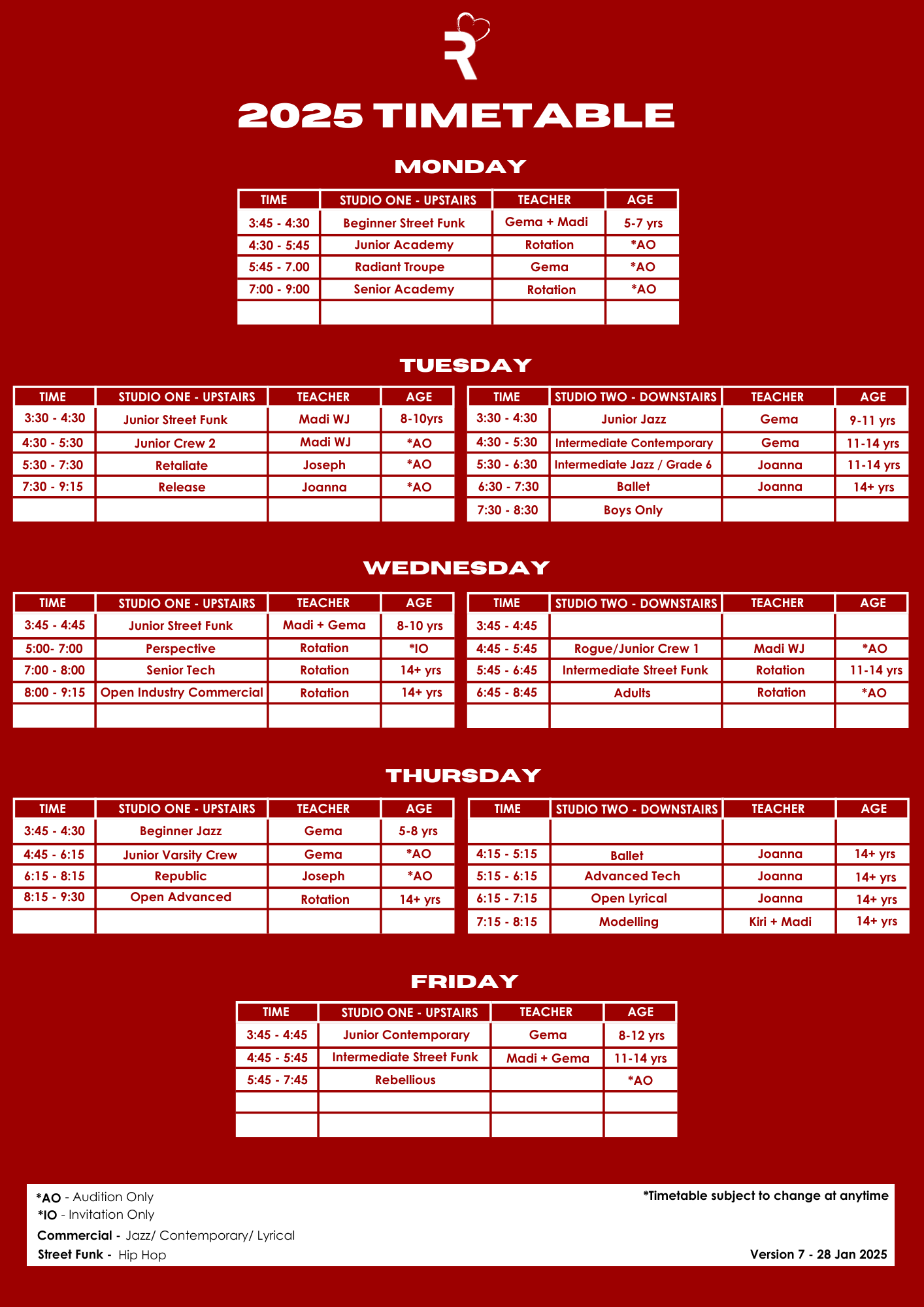 Timetable — Red Studio