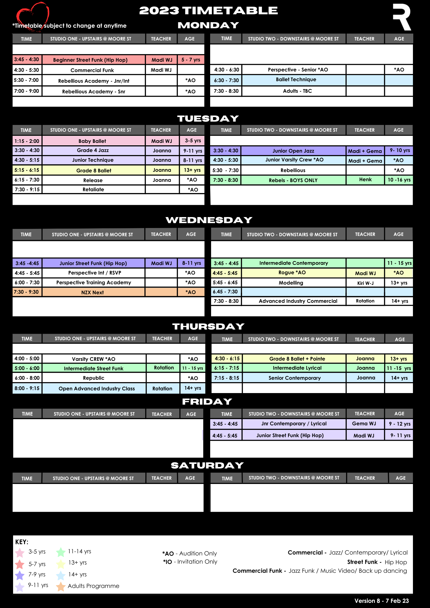 Timetable — Red Studio