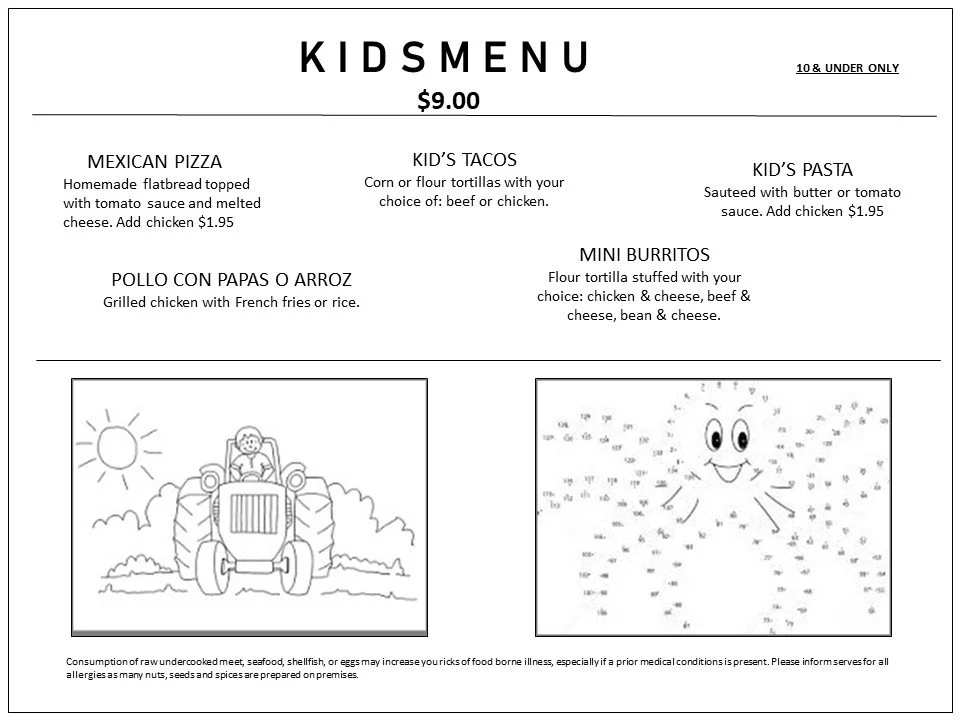 Kids Menu Coloring Pages