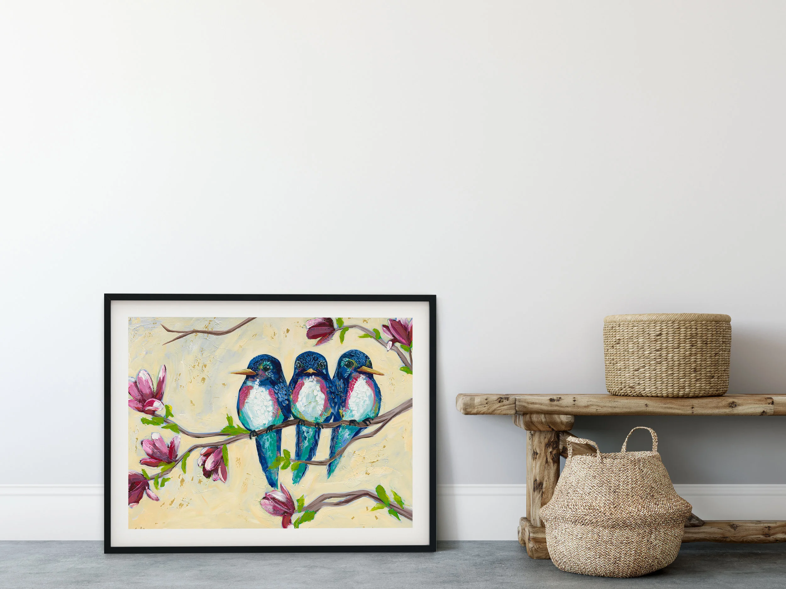 Three Little Birds Three Little Birds Original Painting Framed Print