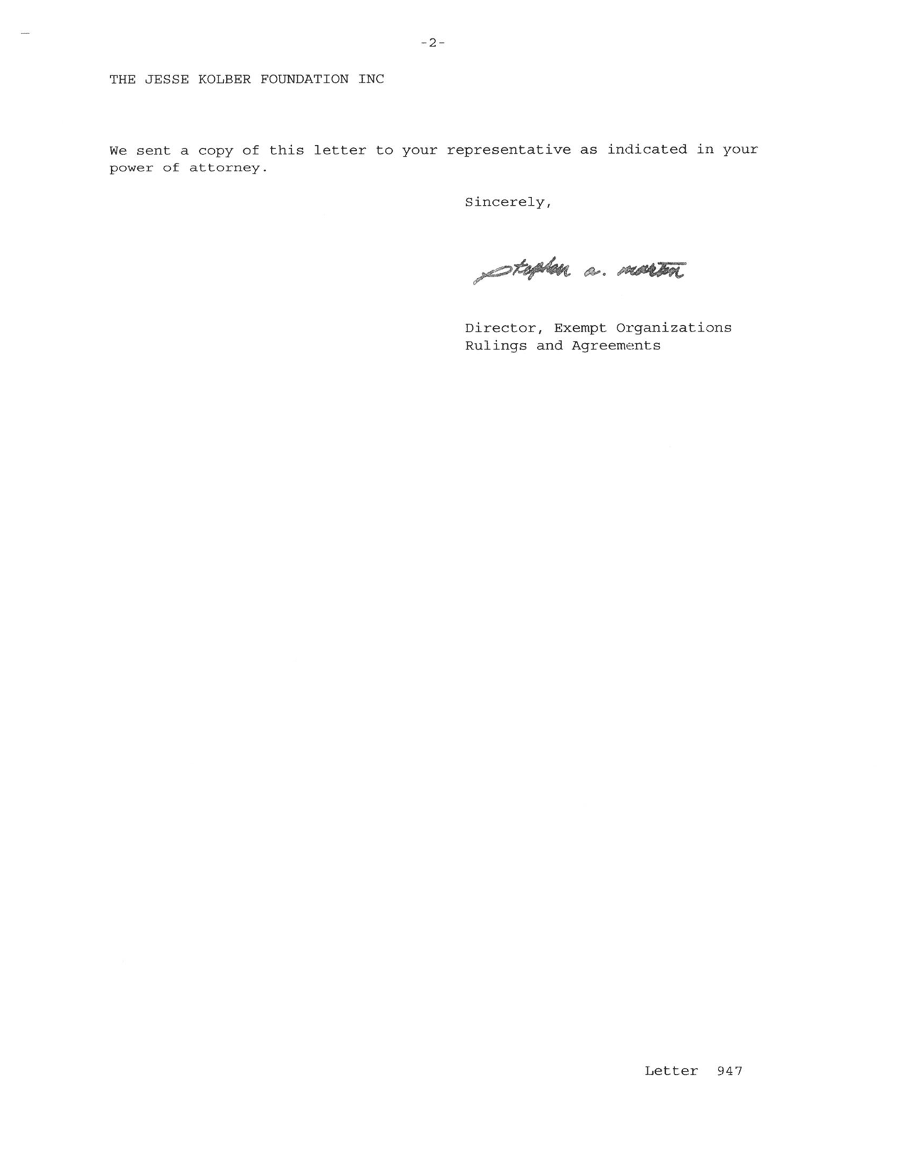 501(c)(3) Letter — The Jesse Kolber Foundation