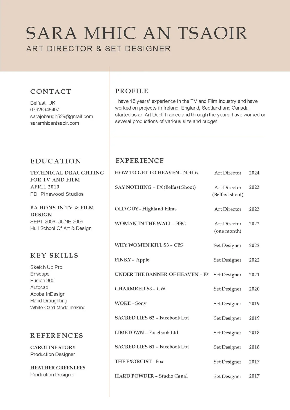 CV — Sara Mhic An tSaoir