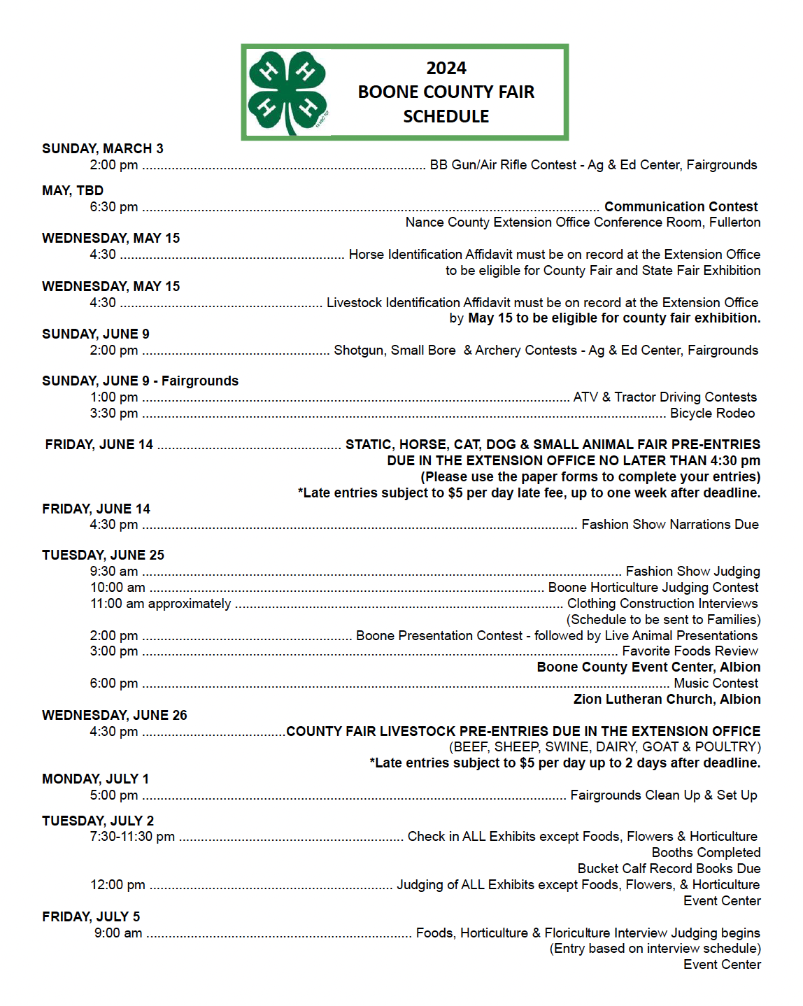 4-H Schedule — Boone County Fair