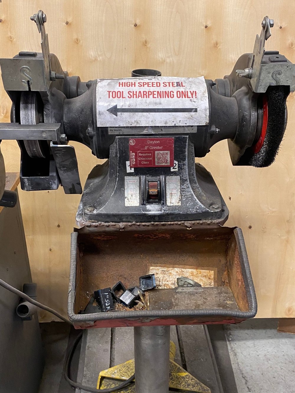Tool-Metal Pedestal Grinder with Wire Wheel — Maker Works
