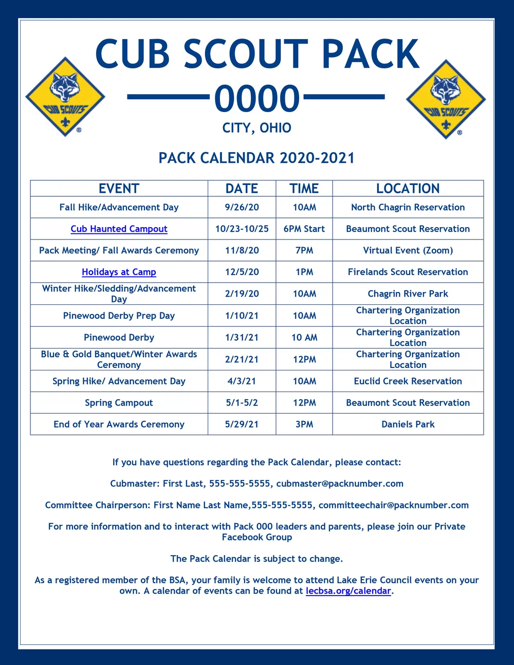 Pack Committee Resources — Lake Erie Council