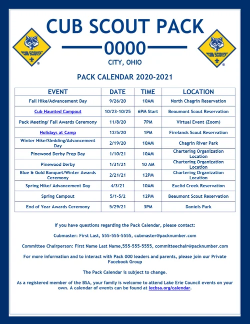 Pack Committee Resources — Lake Erie Council