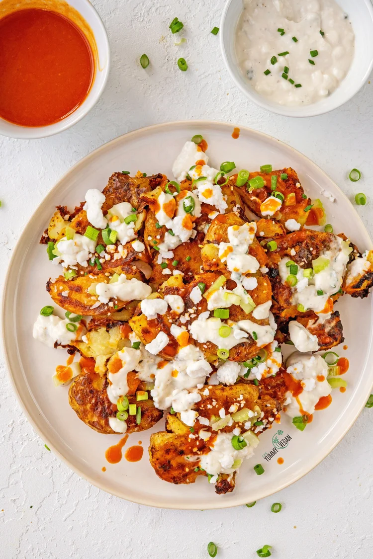 Crispy Buffalo Potatoes w/Feta — The Yummy Vegan