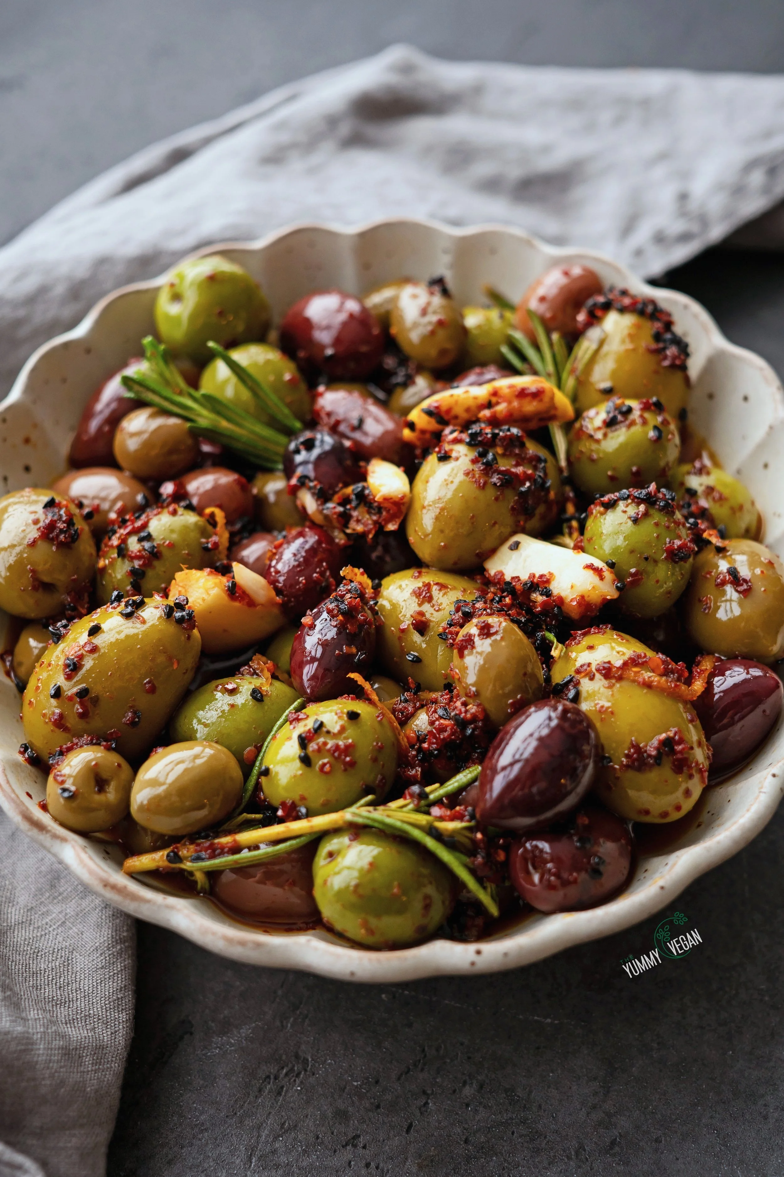 Aleppo Pepper Marinated Olives — The Yummy Vegan