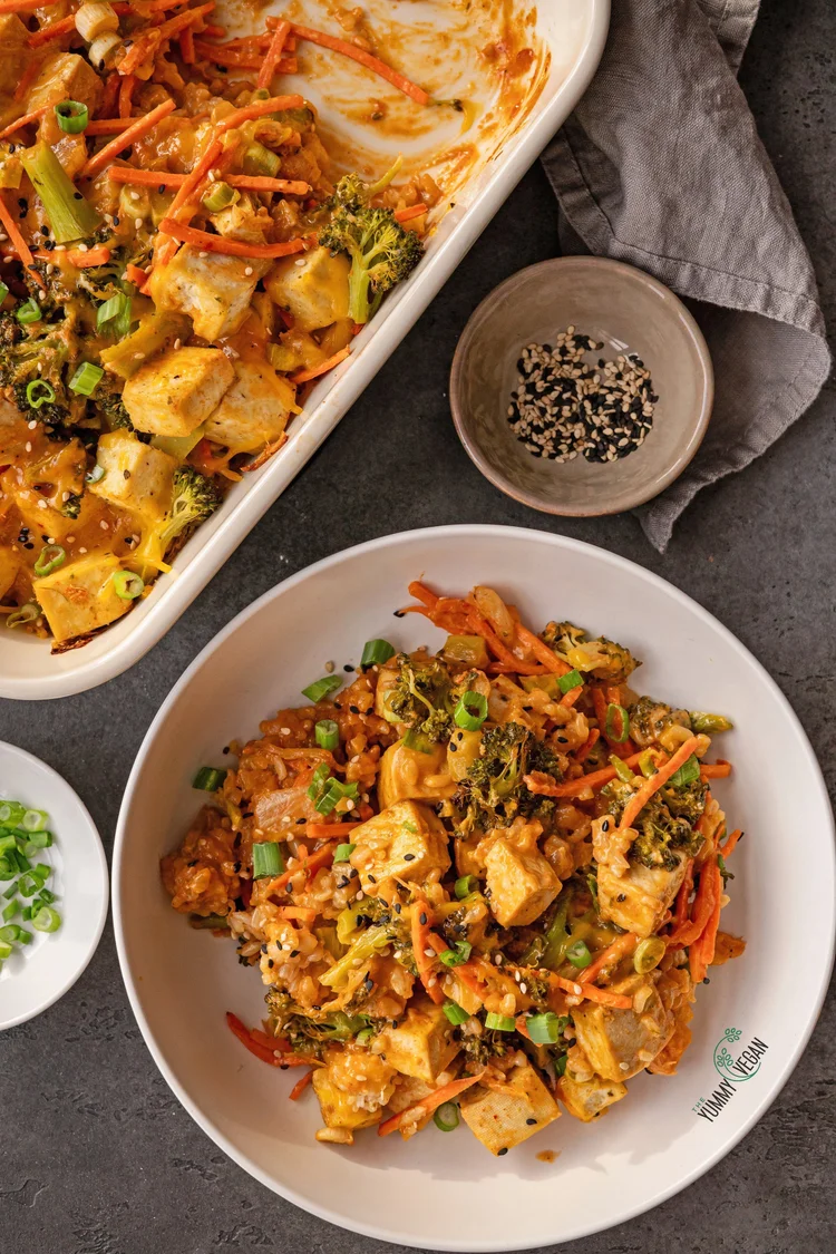 Cheesy Kimchi Tofu Bake — The Yummy Vegan