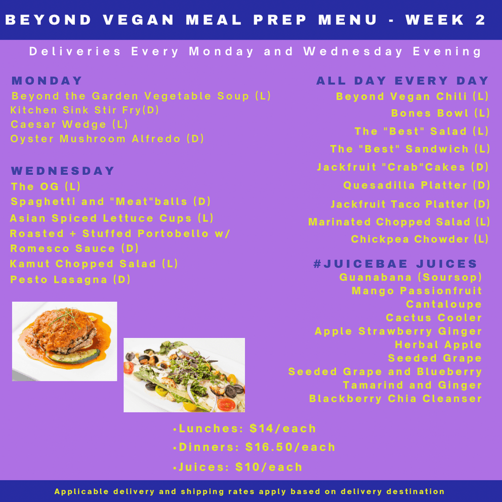 Weekly Meal Prep Menus — Beyond Vegan Lifestyle