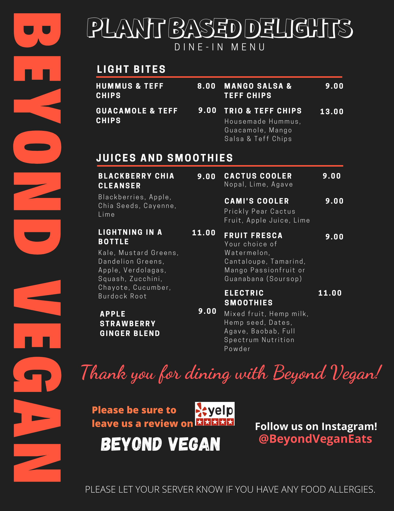 Cafe Menu — Beyond Vegan Lifestyle