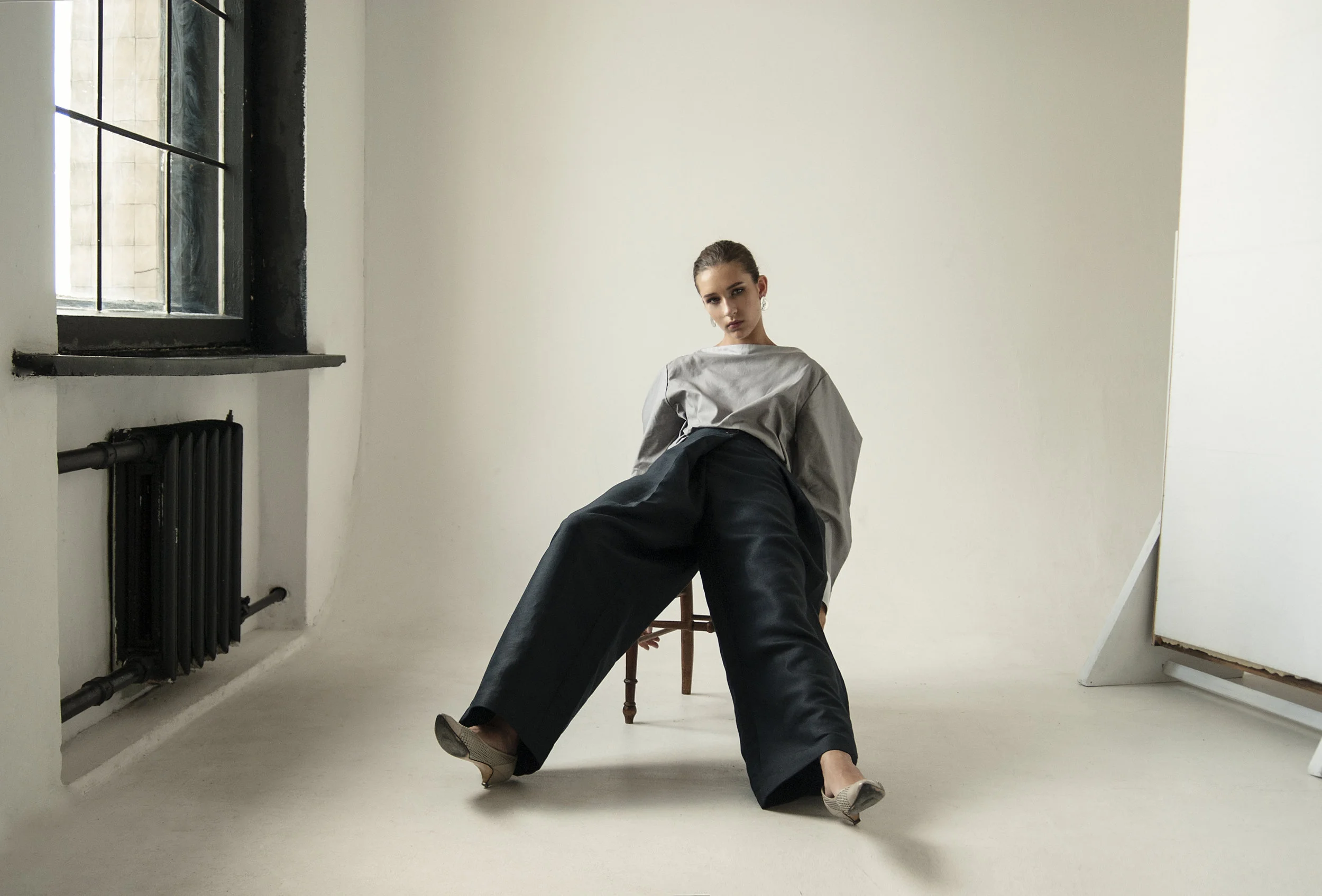 Wide leg crossover Button Sharovary pants — K M by L A N G E