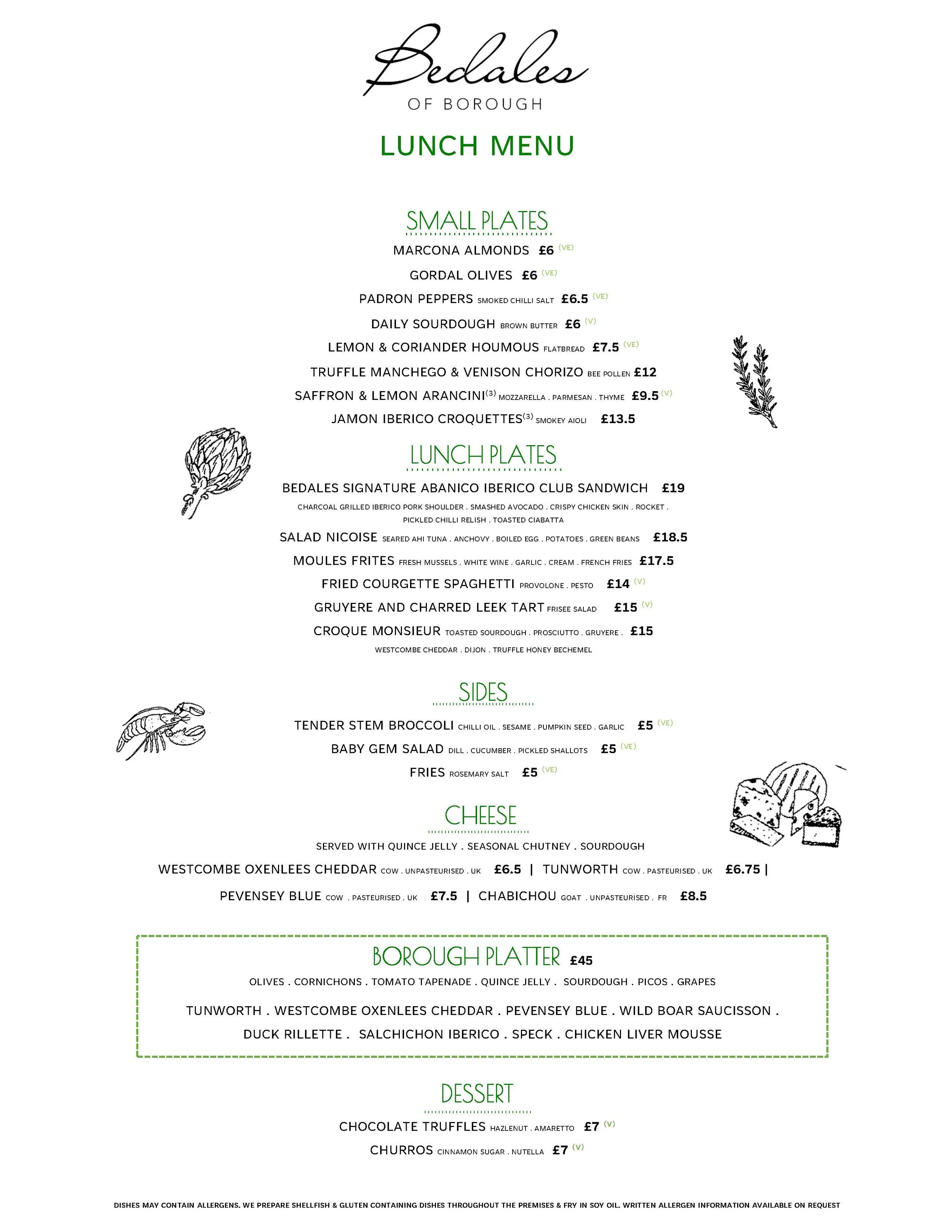 Food Menu — Bedales Wines