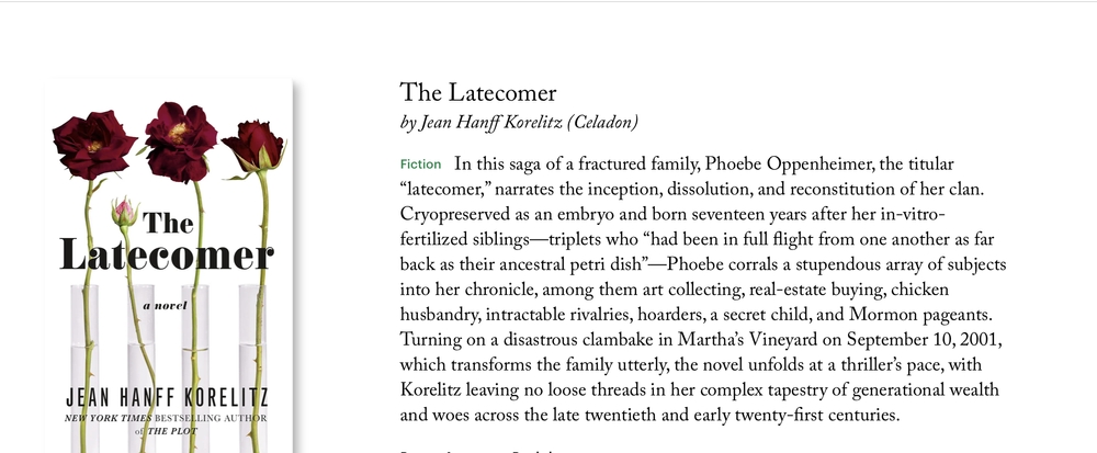 The Latecomer — Jean Hanff Korelitz