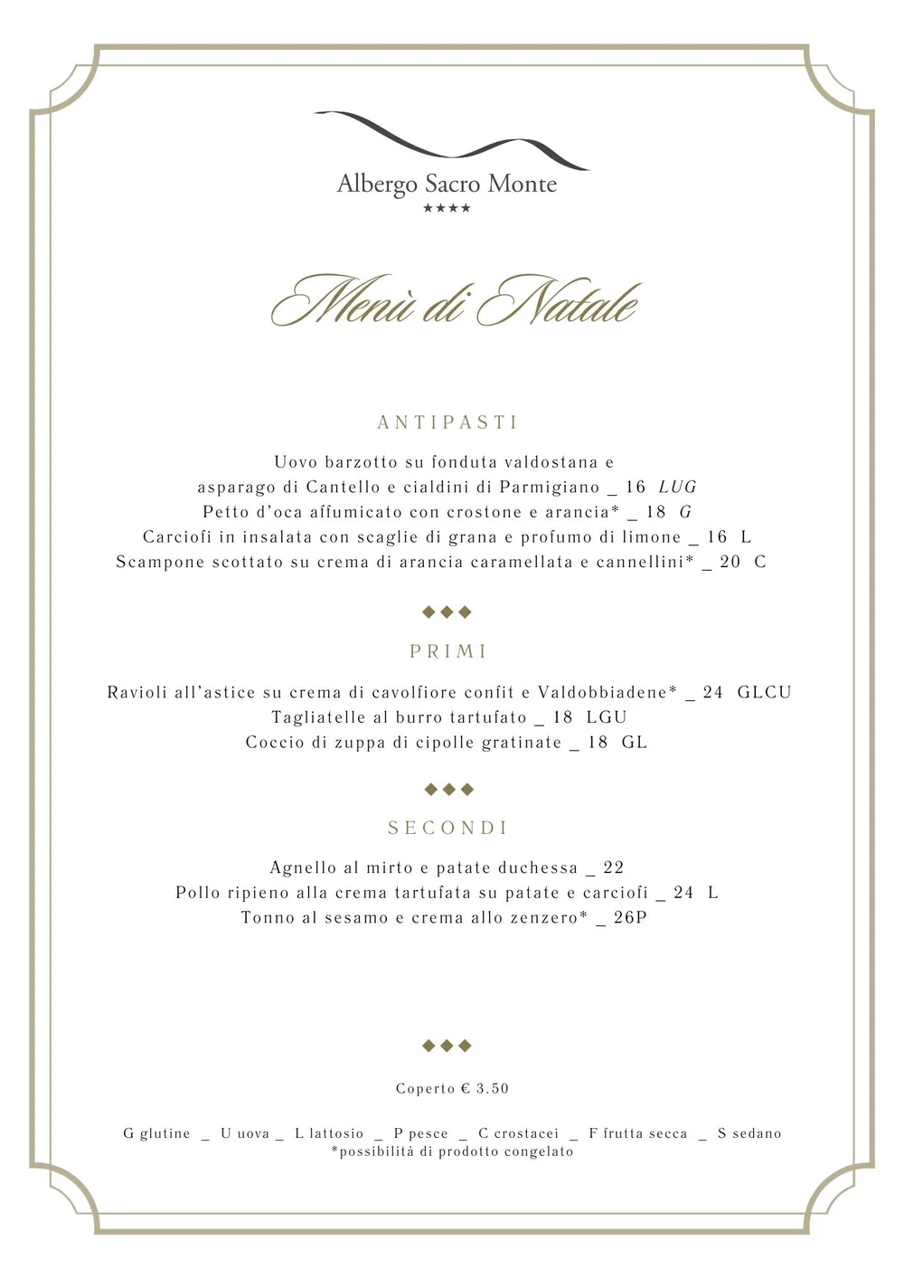 Menù di Natale — Hotel Sacro Monte Varese