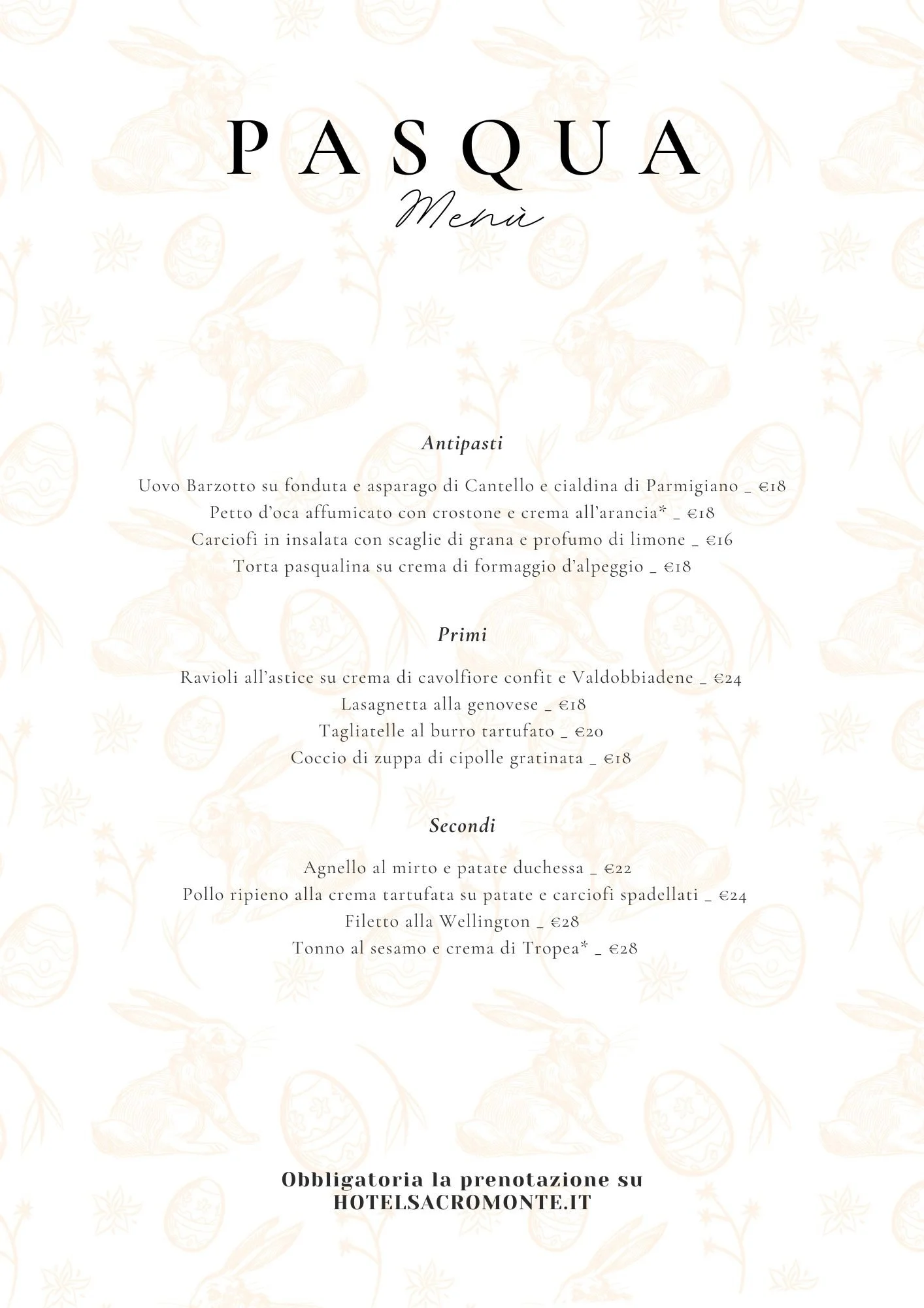Menù di Pasqua — Hotel Sacro Monte Varese