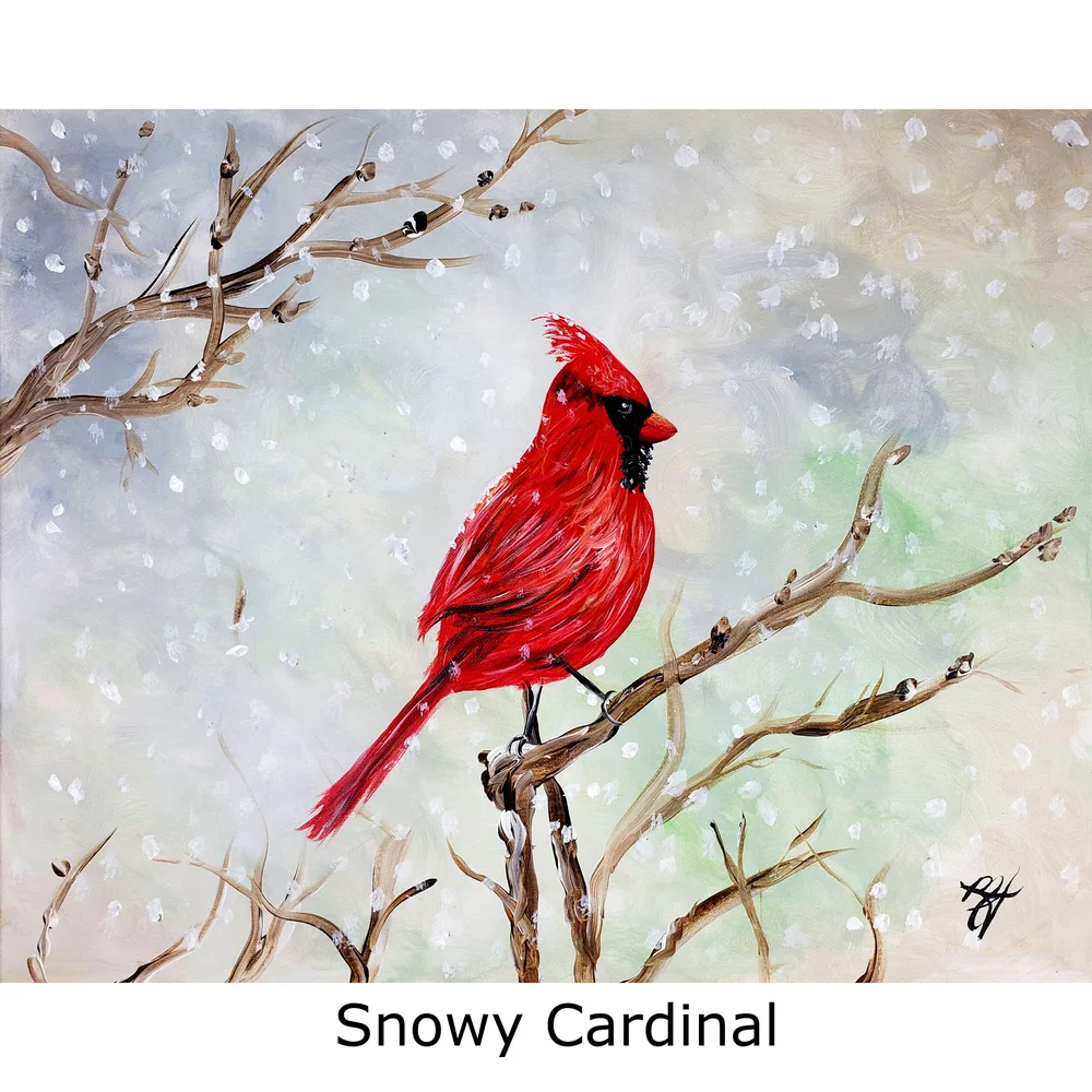 Cardinal Bird In Snow Painting