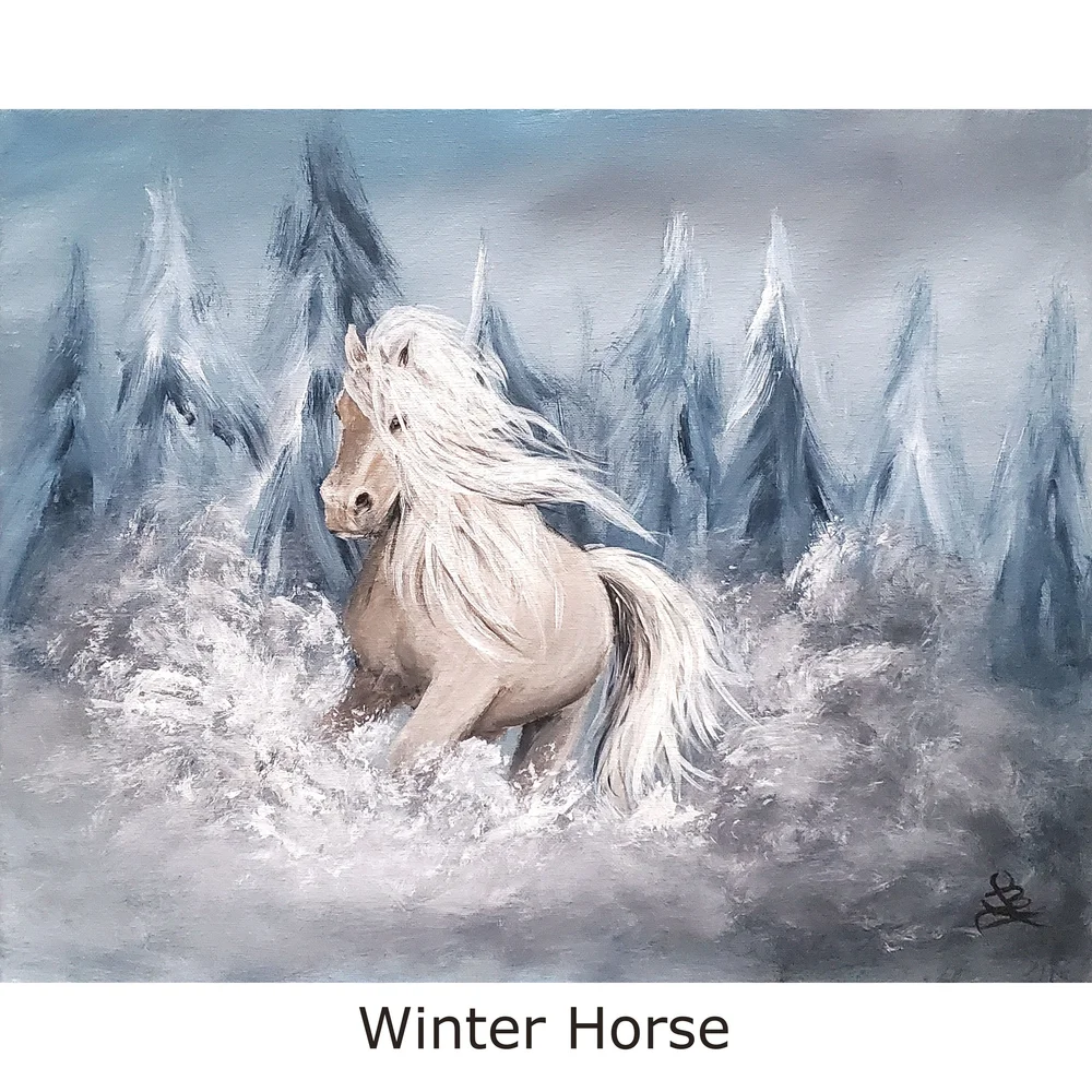 White Horse In Snow Painting
